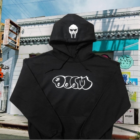 Shirts | Mf Doom Hoodie With Mask On Hood Black White Design | Poshmark